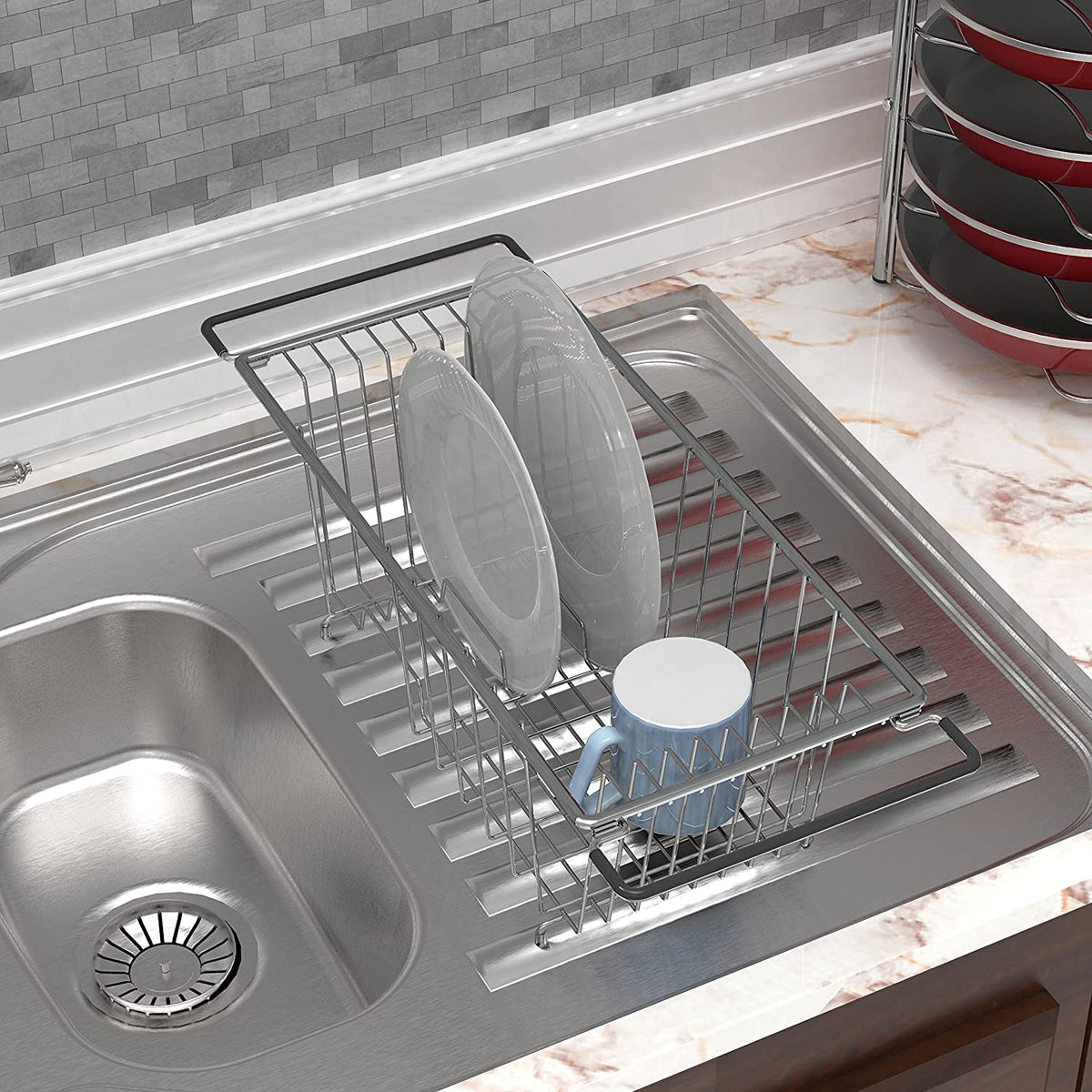 Simple Houseware Over Sink Counter Top Dish Drainer Drying Rack, Chrom ...